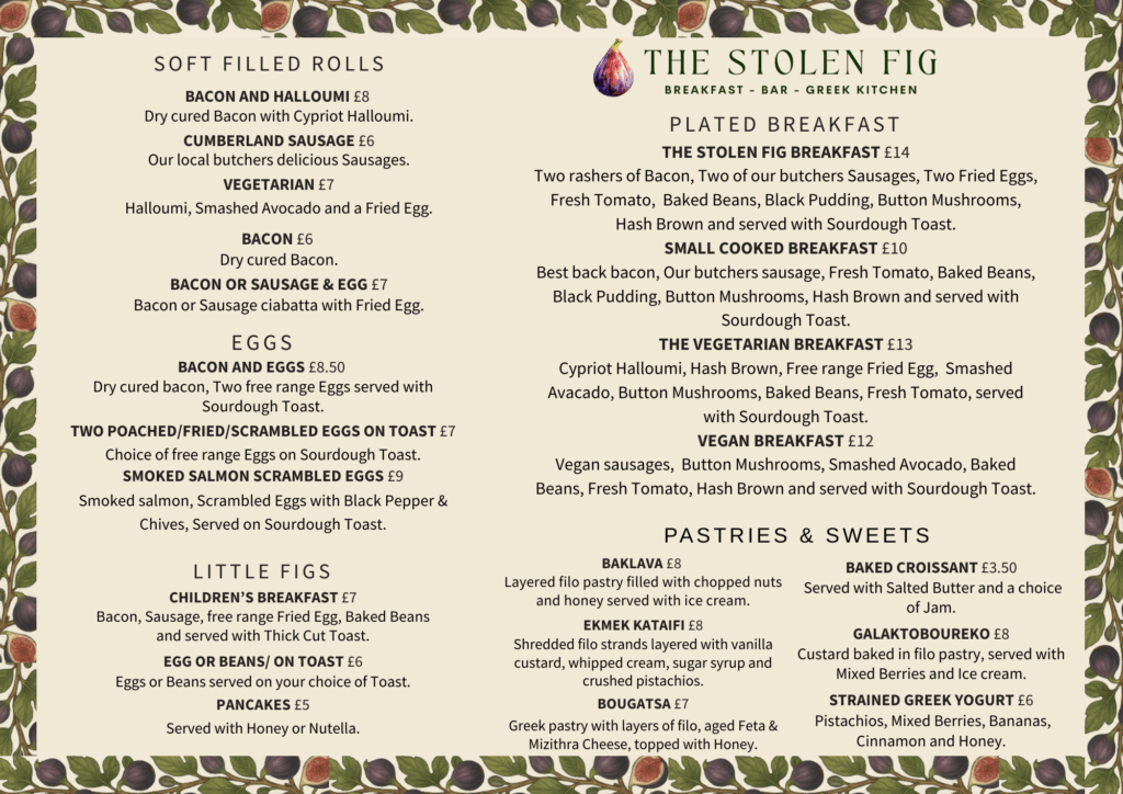 Menu - The Stolen Fig