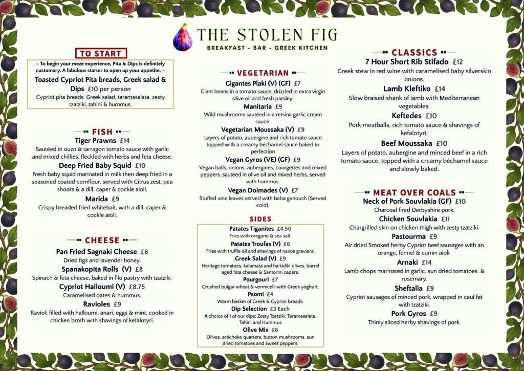 Menu - The Stolen Fig