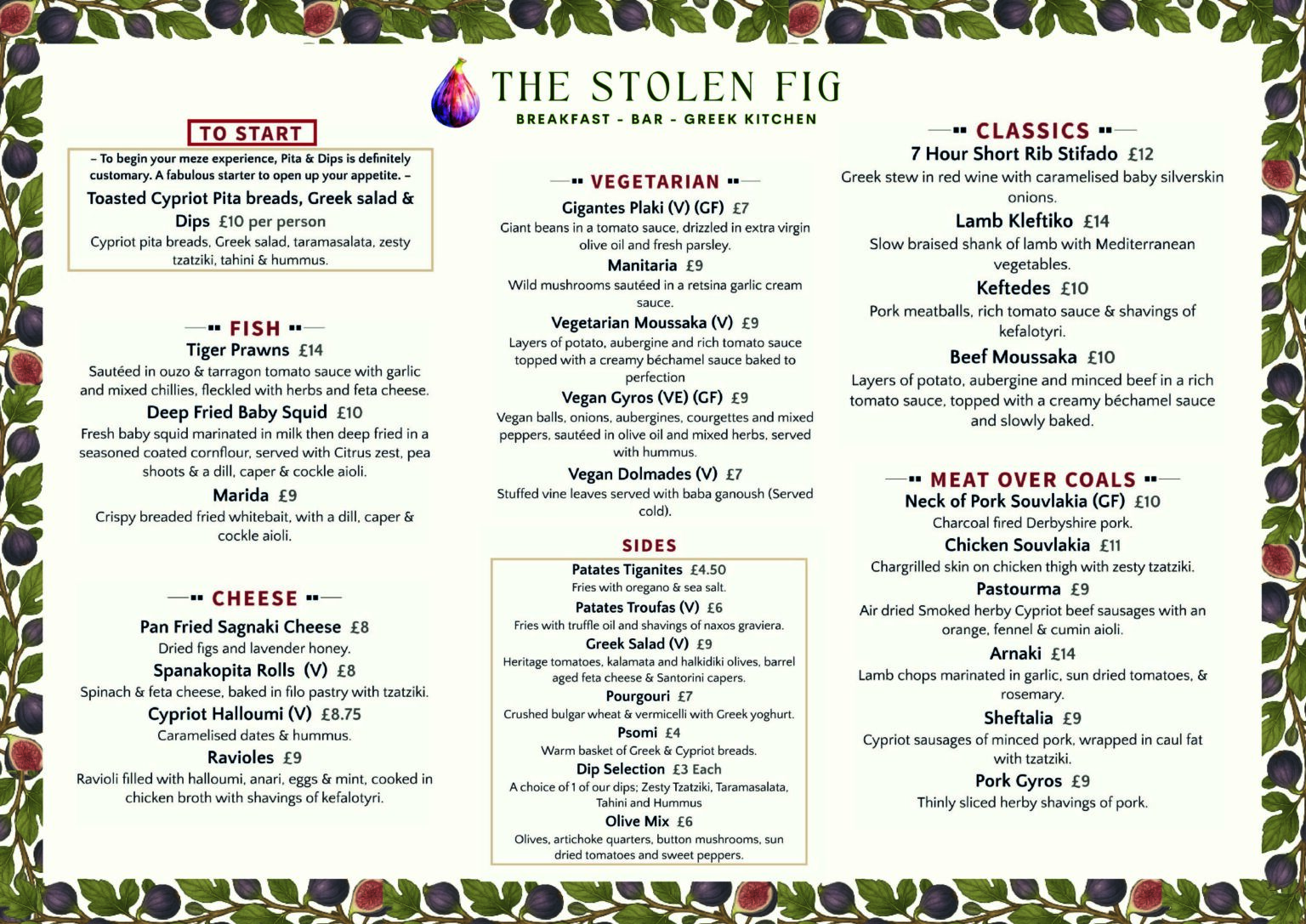 Menu - The Stolen Fig
