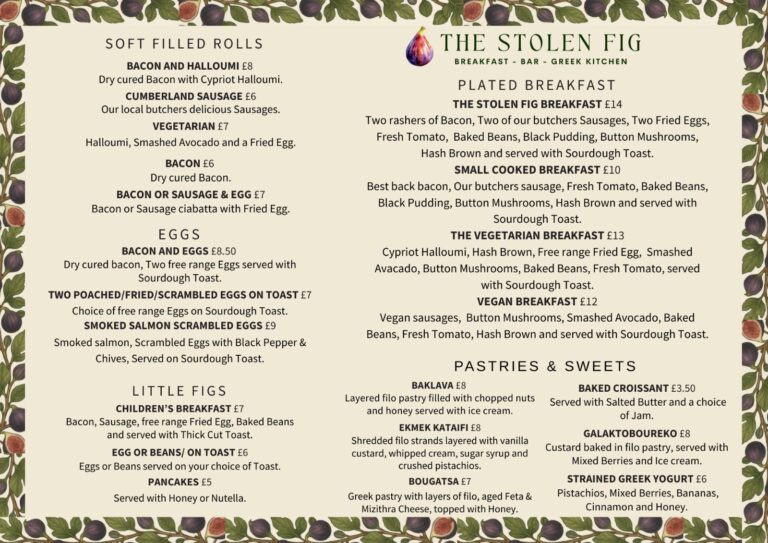 Menu - The Stolen Fig